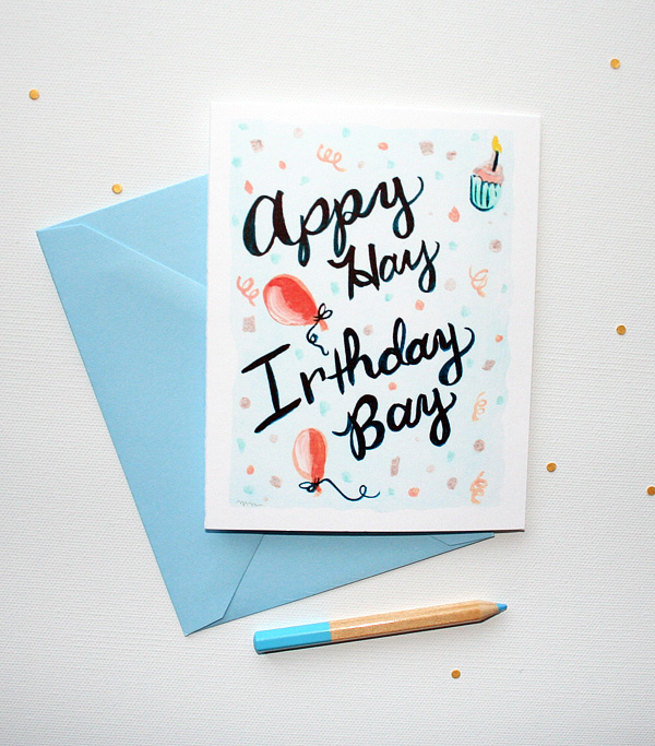 Fun pig latin birthday card by artist Michelle Mospens | Mospens Studio